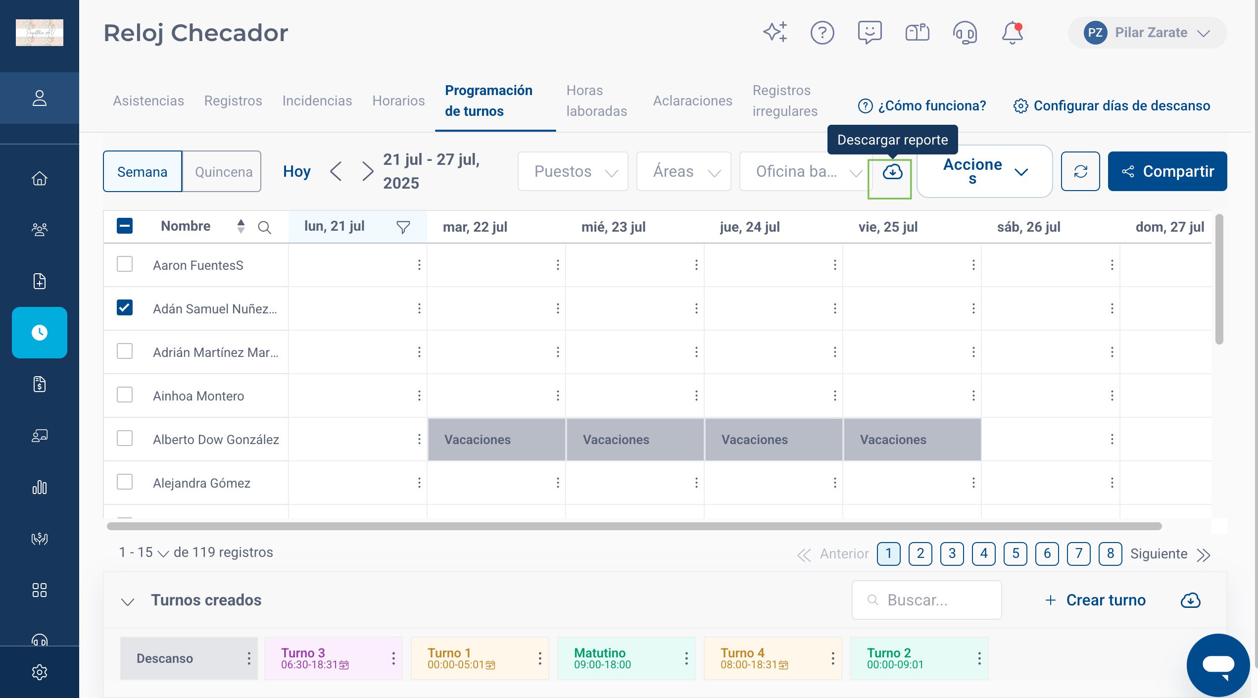 ¿Cómo comparto y descargo la programación de turnos? – Worky